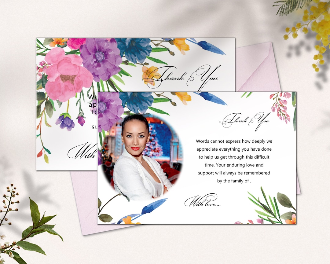 Flowers Funeral Thank You Card, Flowers Funeral Acknowledgement Card ...