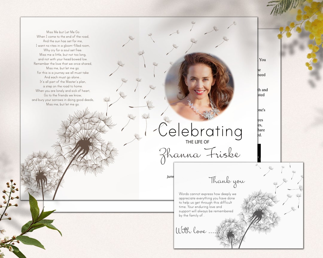 Dandelion Funeral Program Template, Beautiful Dandelion Funeral Order ...