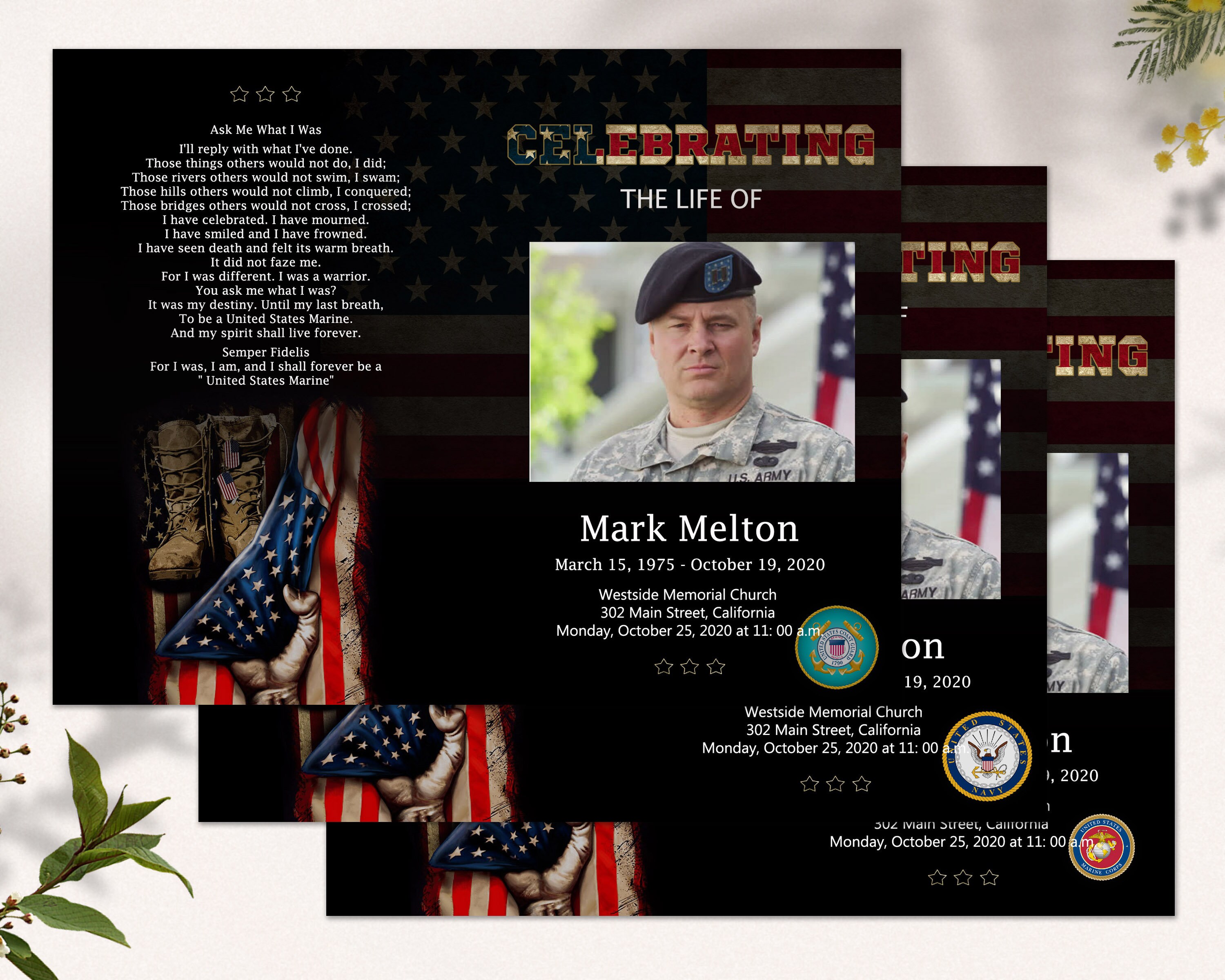 American Marine Funeral Program Template Military Obituary - Etsy