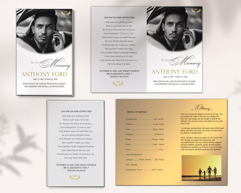 In Loving Memory Funeral Program Template for Young Man and - Etsy