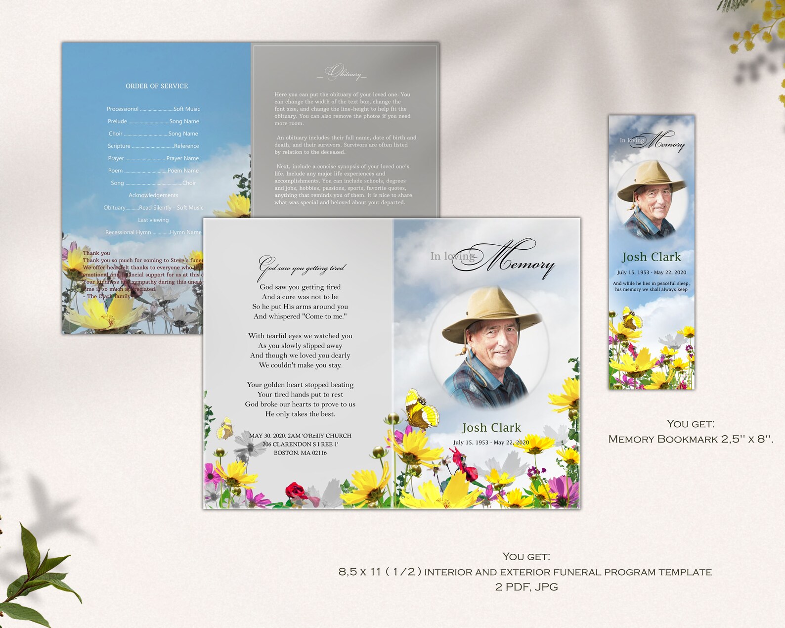 Wildflowers Funeral Template for Men Women Memorial Program - Etsy