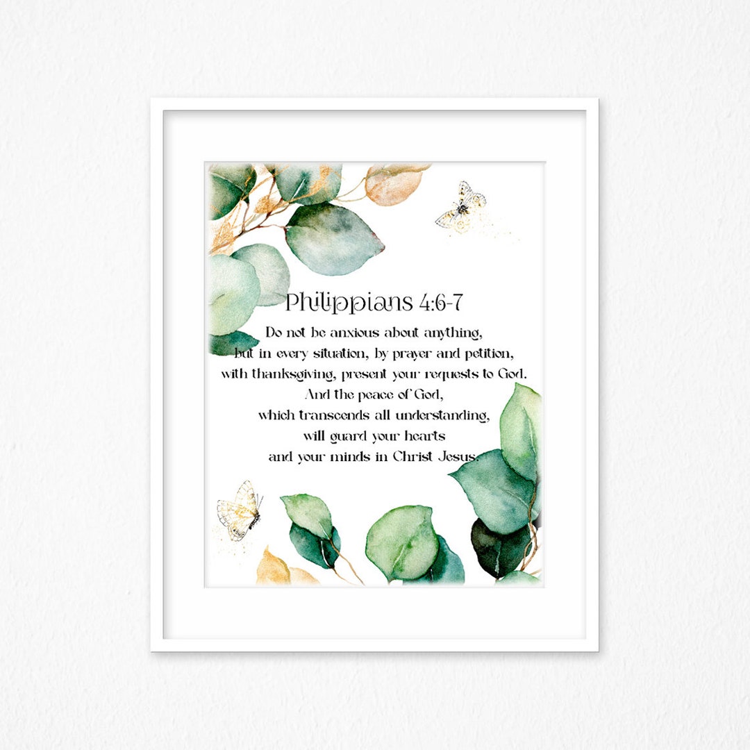 Philippians 4:6-7 Be Anxious for Nothing, Bible Verse Wall Art Print ...