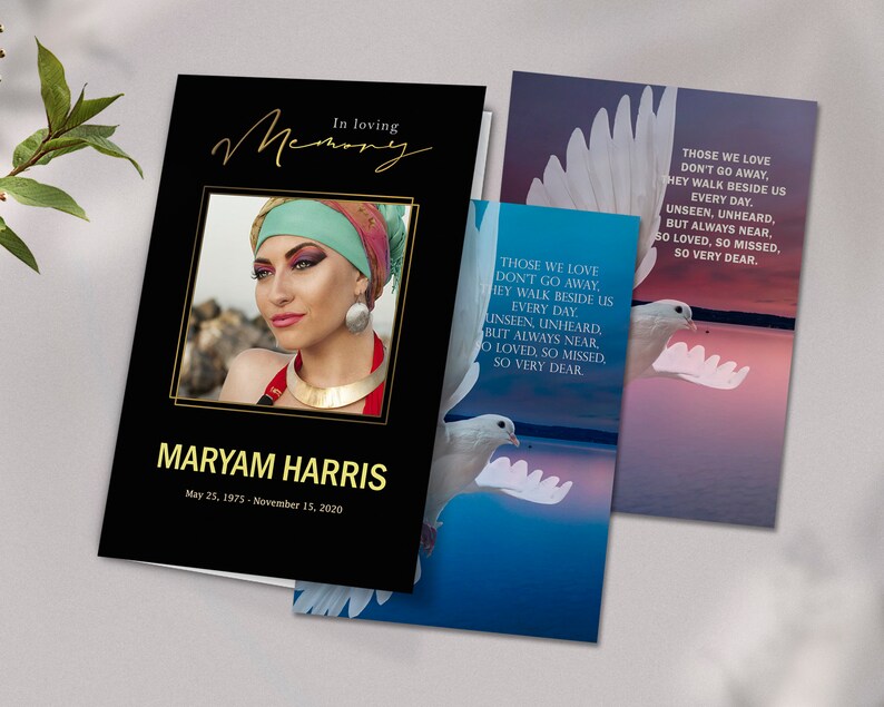 Navy Blue Sky Funeral Program Template Bronze Sunset Editable - Etsy