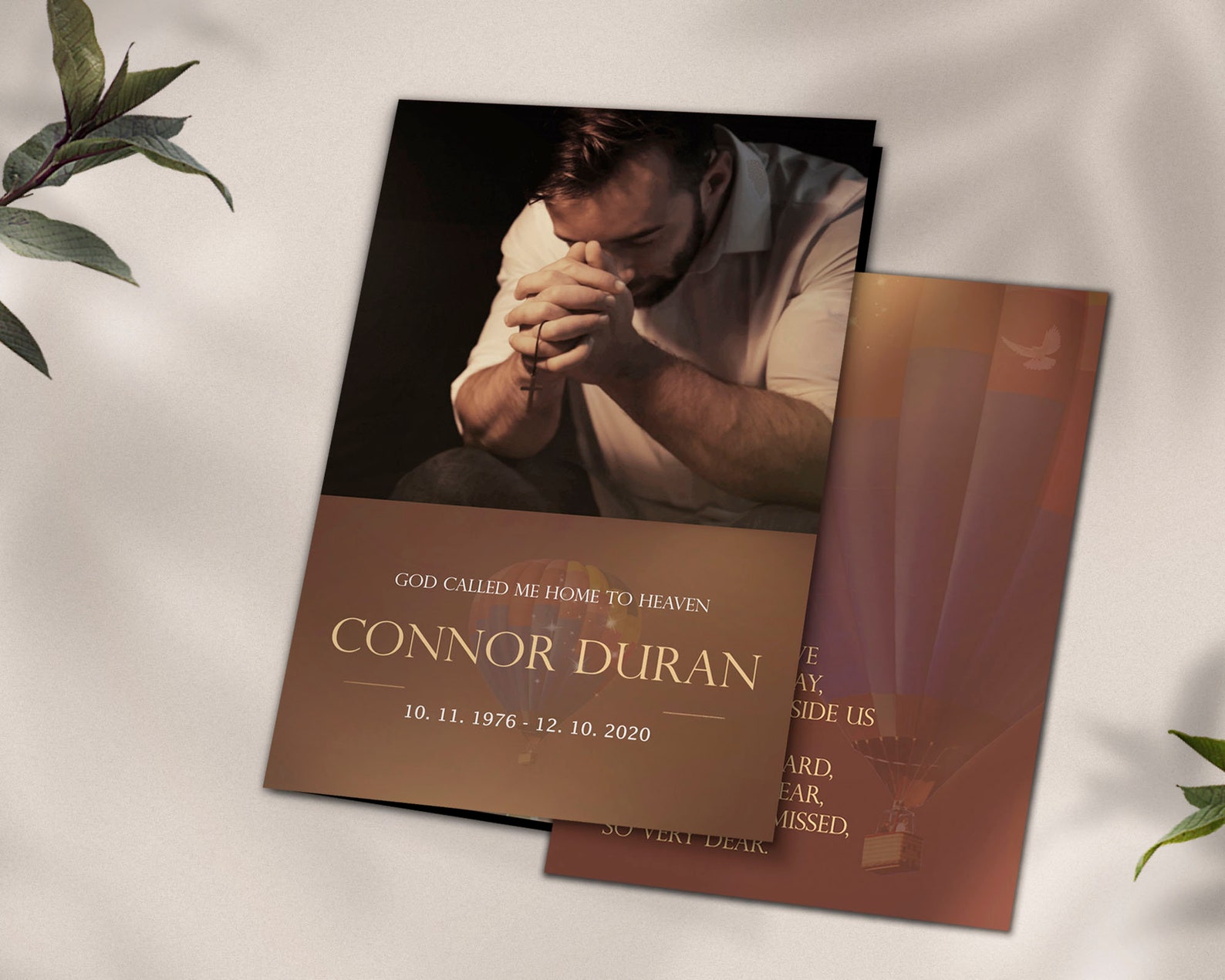 Bronze Funeral program template for young man Dove sympathy | Etsy