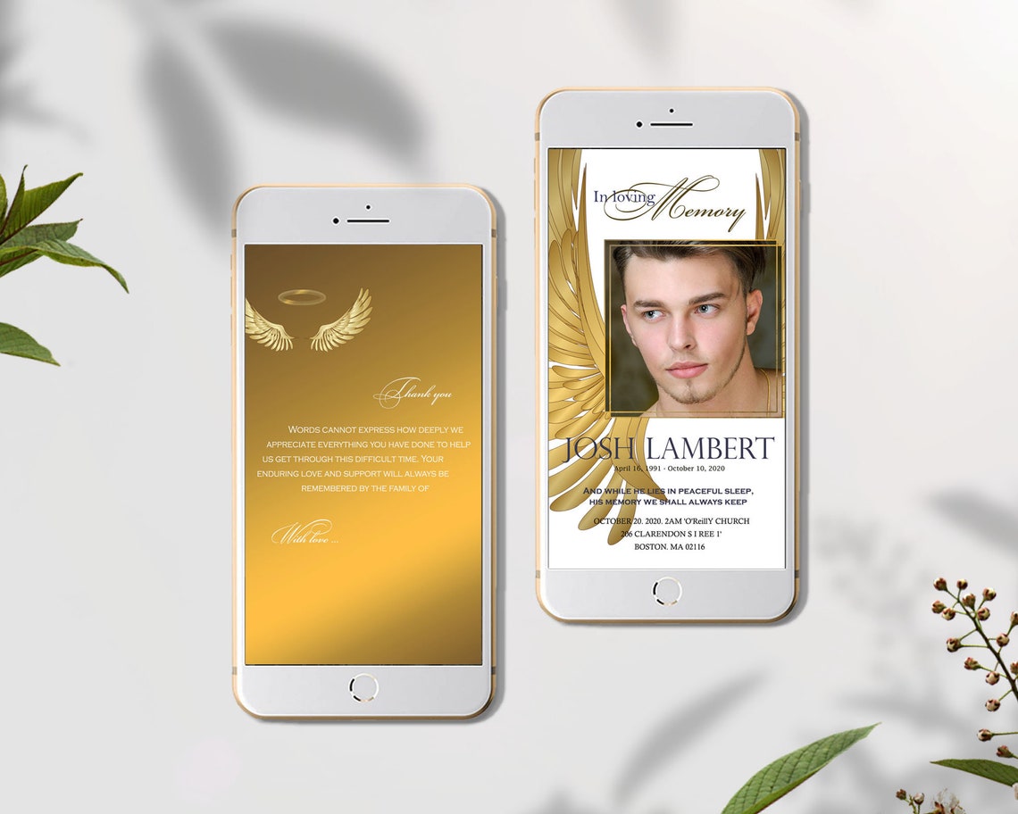 Digital Funeral Invitation for Young Man Golden Memorial - Etsy