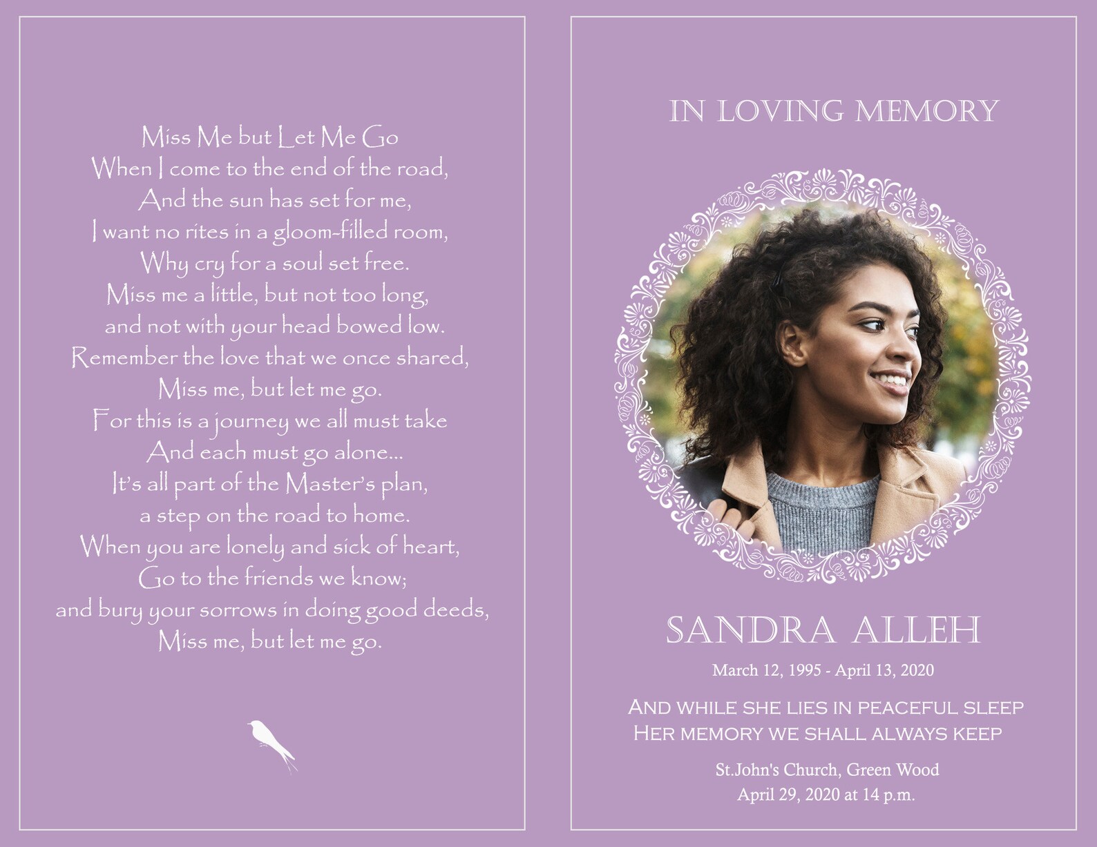 Funeral Service Program Template for Women Graceful Funeral - Etsy
