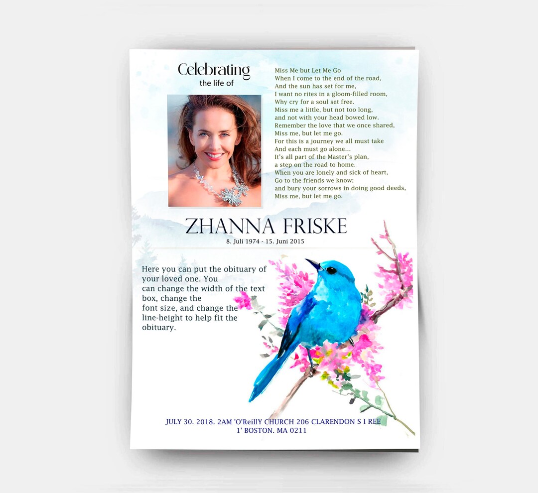 Funeral Program Template for Women, Wife | Funeral Order of Service ...