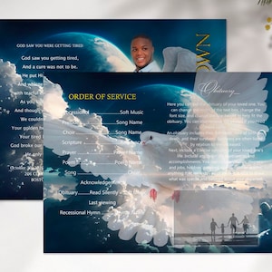 Funeral Program Sky, Clouds, Wings | Editable Funeral Program ...