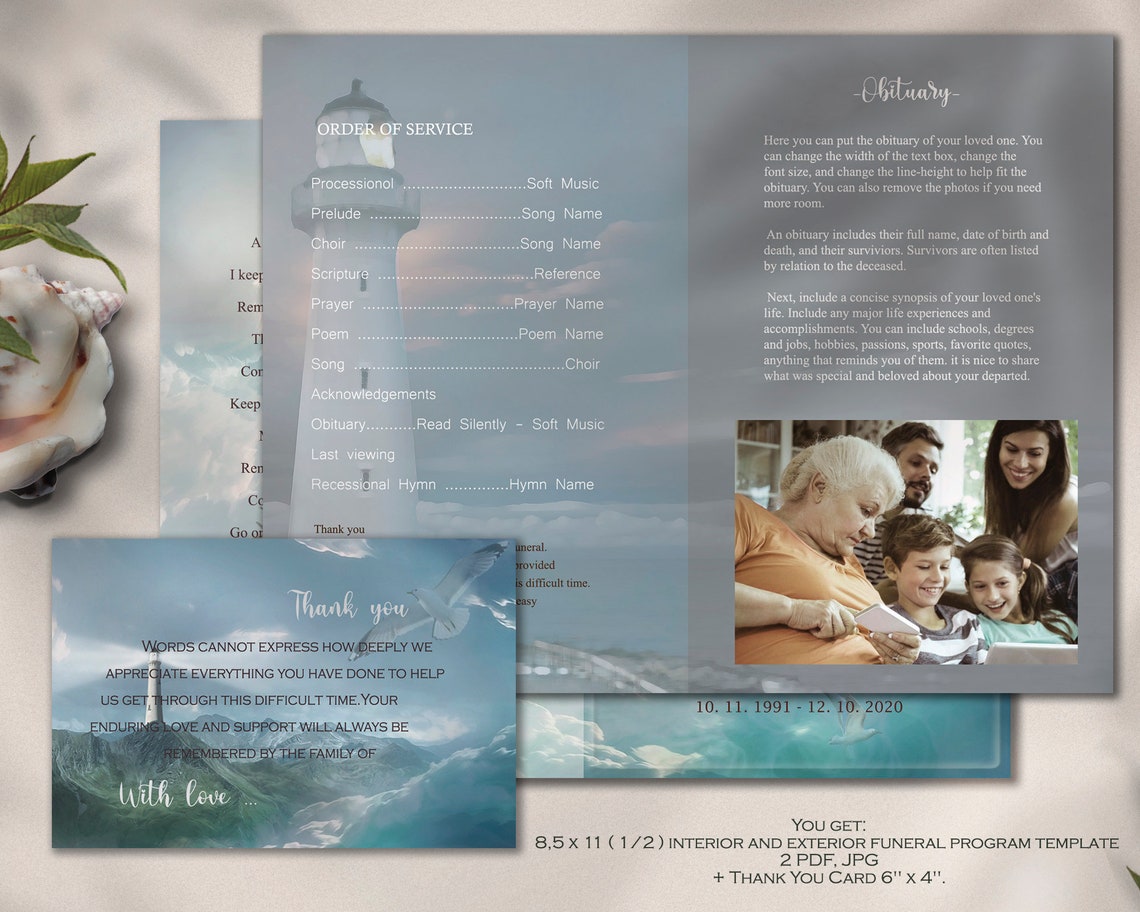 Marine Theme Funeral Program Template for Men Ocean Sea | Etsy
