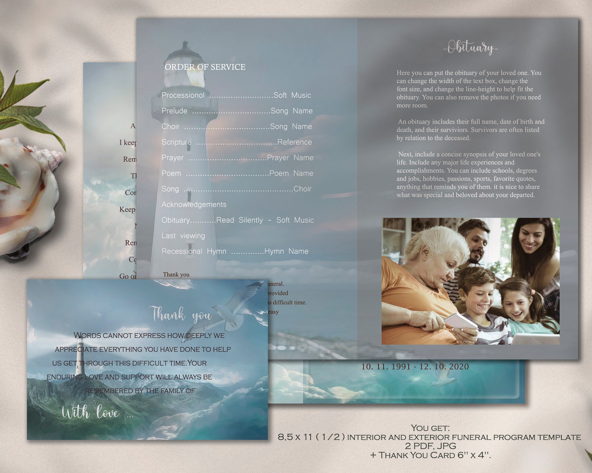 Marine Theme Funeral Program Template for Men, Ocean, Sea Funeral ...