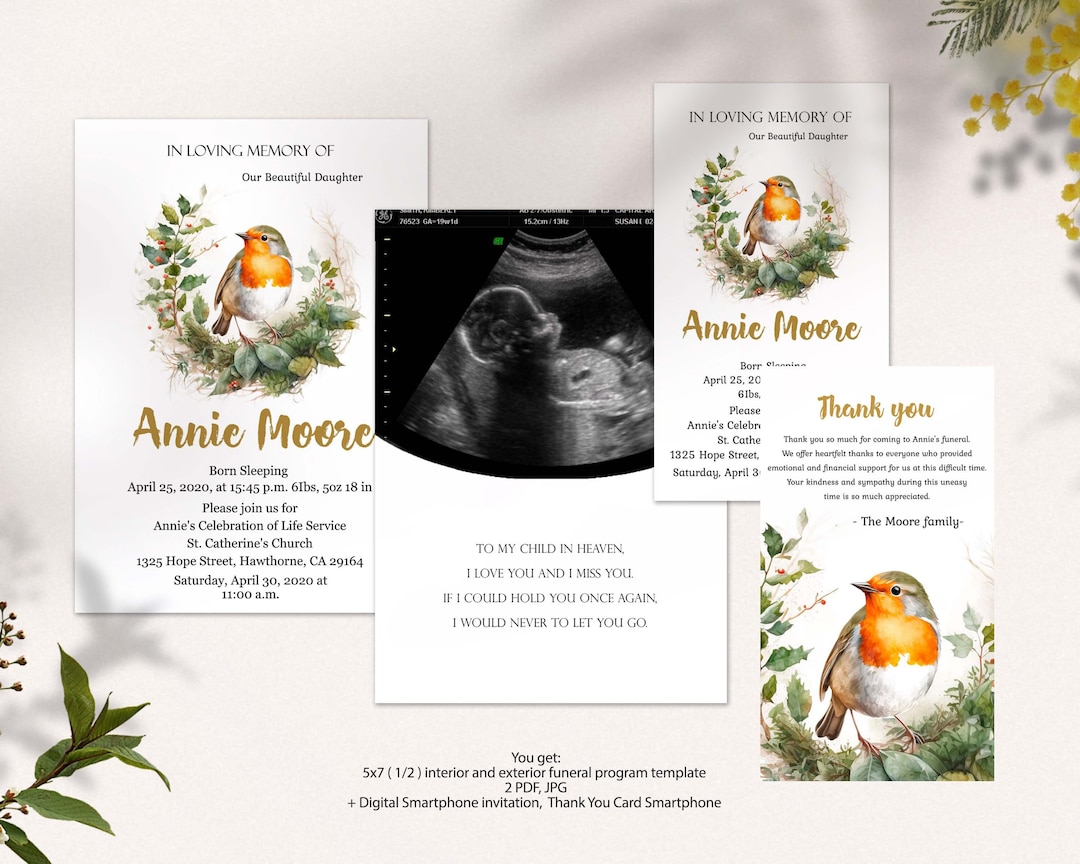 Baby Girl Stillborn Funeral Invitation Memorial Service Announcement ...