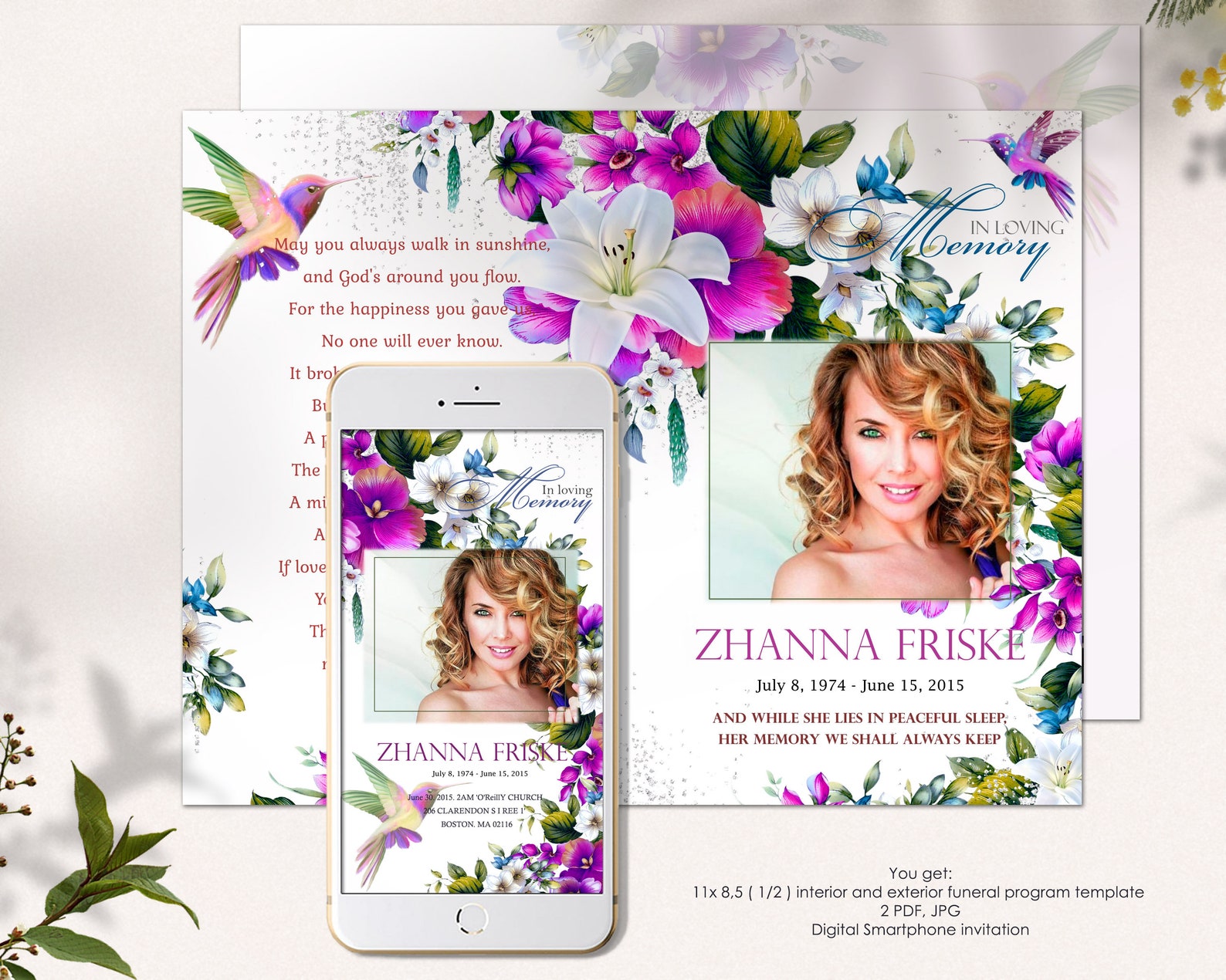 Funeral Program With Bright Pink Flowers for Women Memorial | Etsy