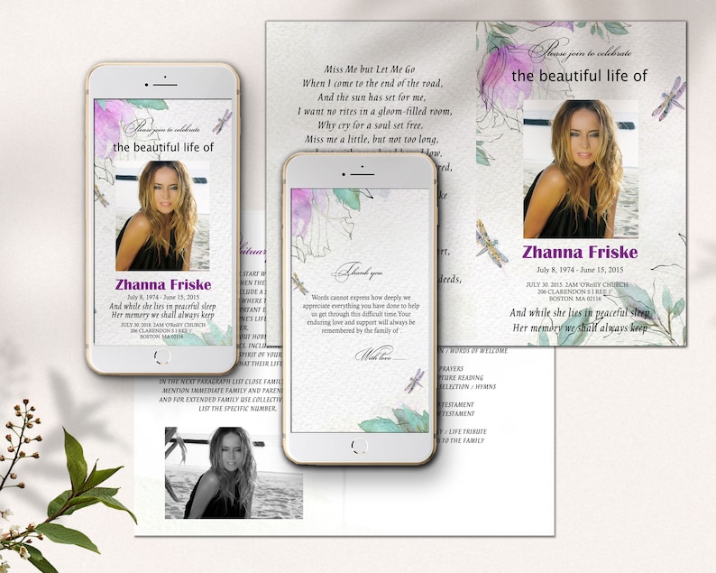 Funeral Program Template for Women, Funeral Program Template, Obituary ...