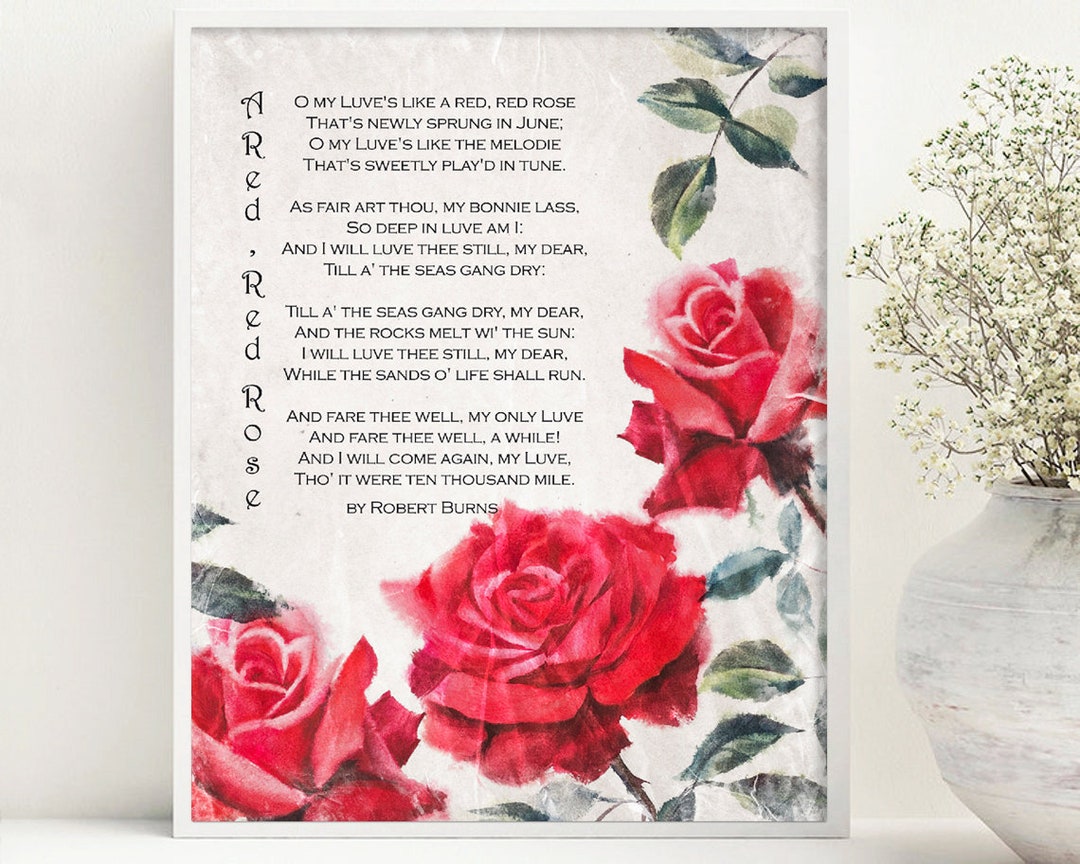 Love Poem "a Red, Red Rose" by Robert Burns, Romantic Poem, Gift for ...