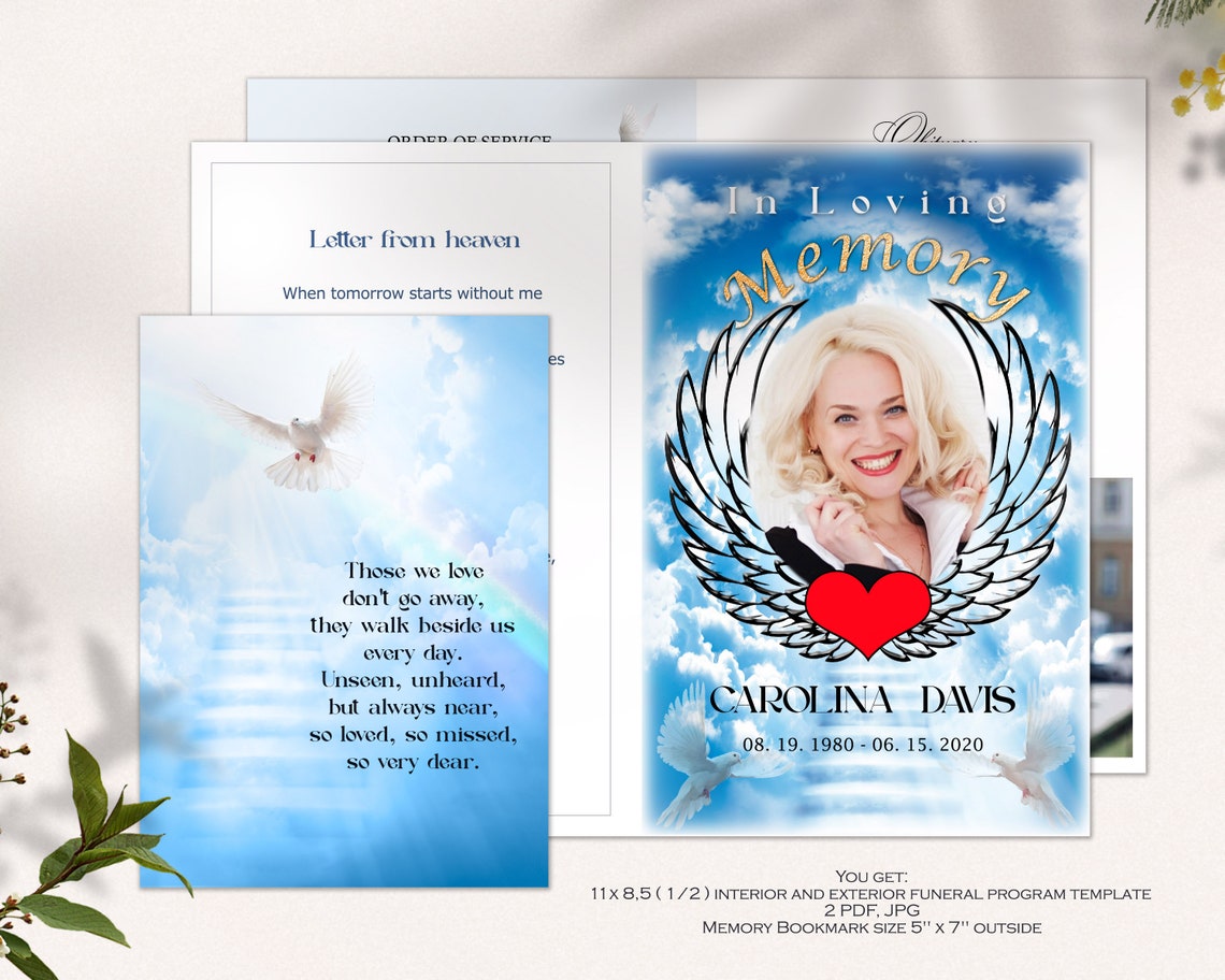 Blue Sky and Angel Wings Funeral Program Template Celebration - Etsy