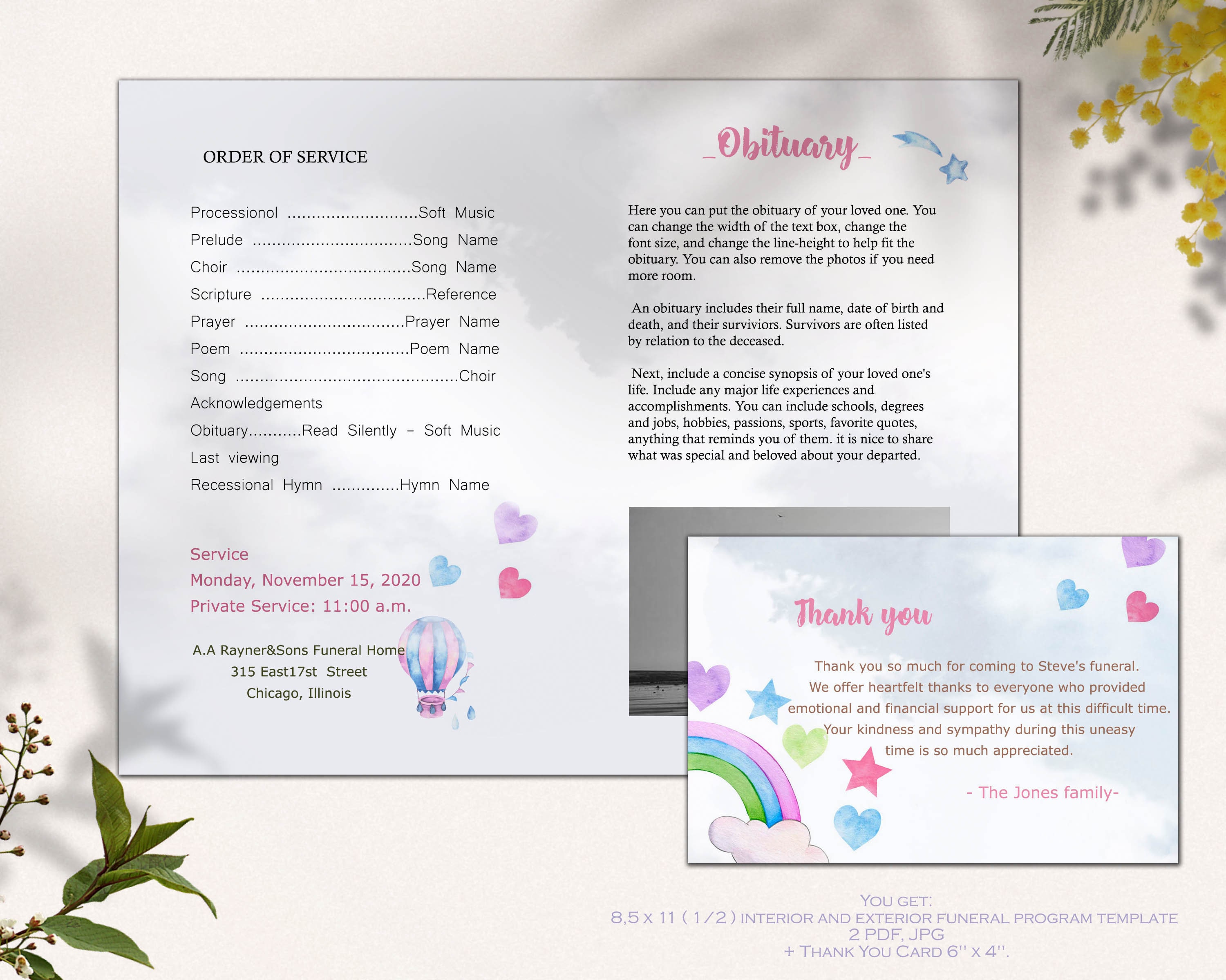 Girls Memorial Program, Funeral Service Program Template for Baby or ...