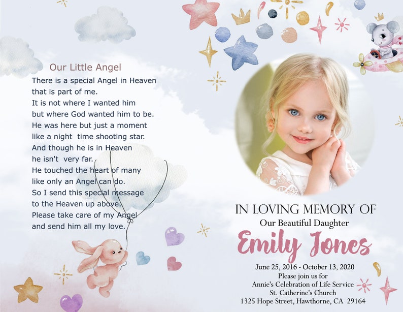 Funeral Card for a Deceased Girl Girls Memorial Program - Etsy