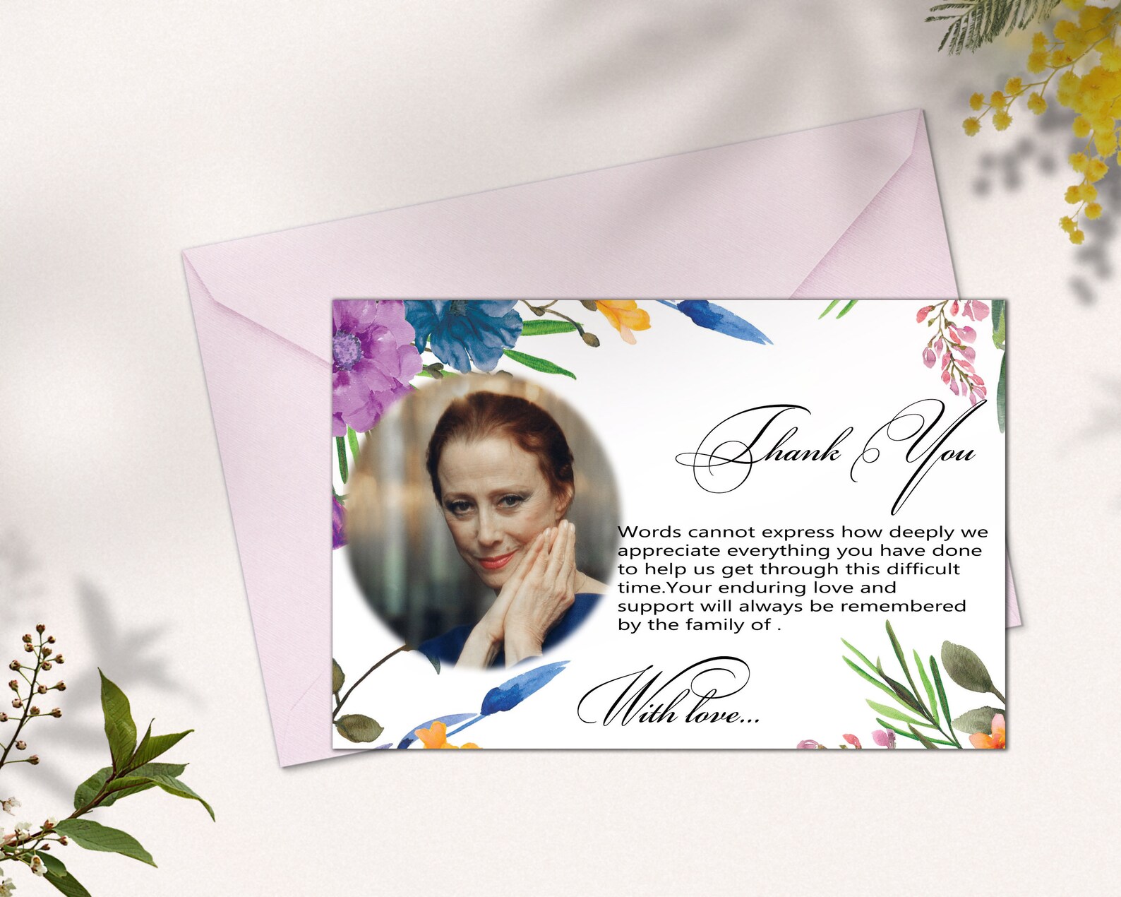 Flowers Funeral Thank You Card Flowers Funeral - Etsy
