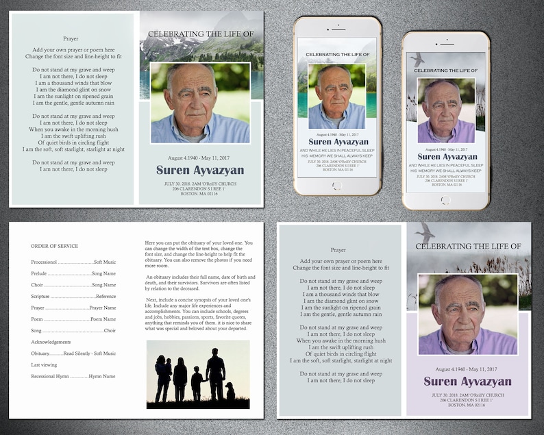 Funeral Brochure Set for Men, Mountains, Clouds, Hunter, Eagle ...