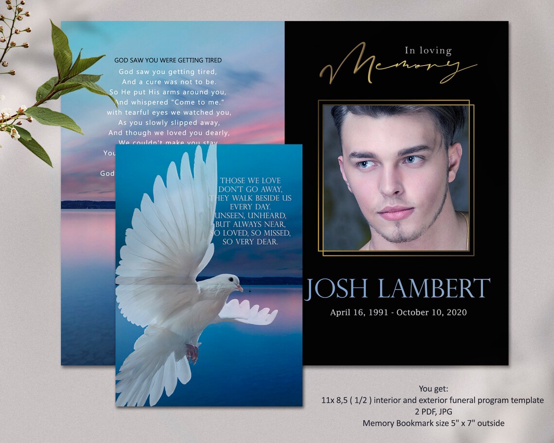 Navy Blue Sky Funeral Program Template Bronze Sunset Editable - Etsy