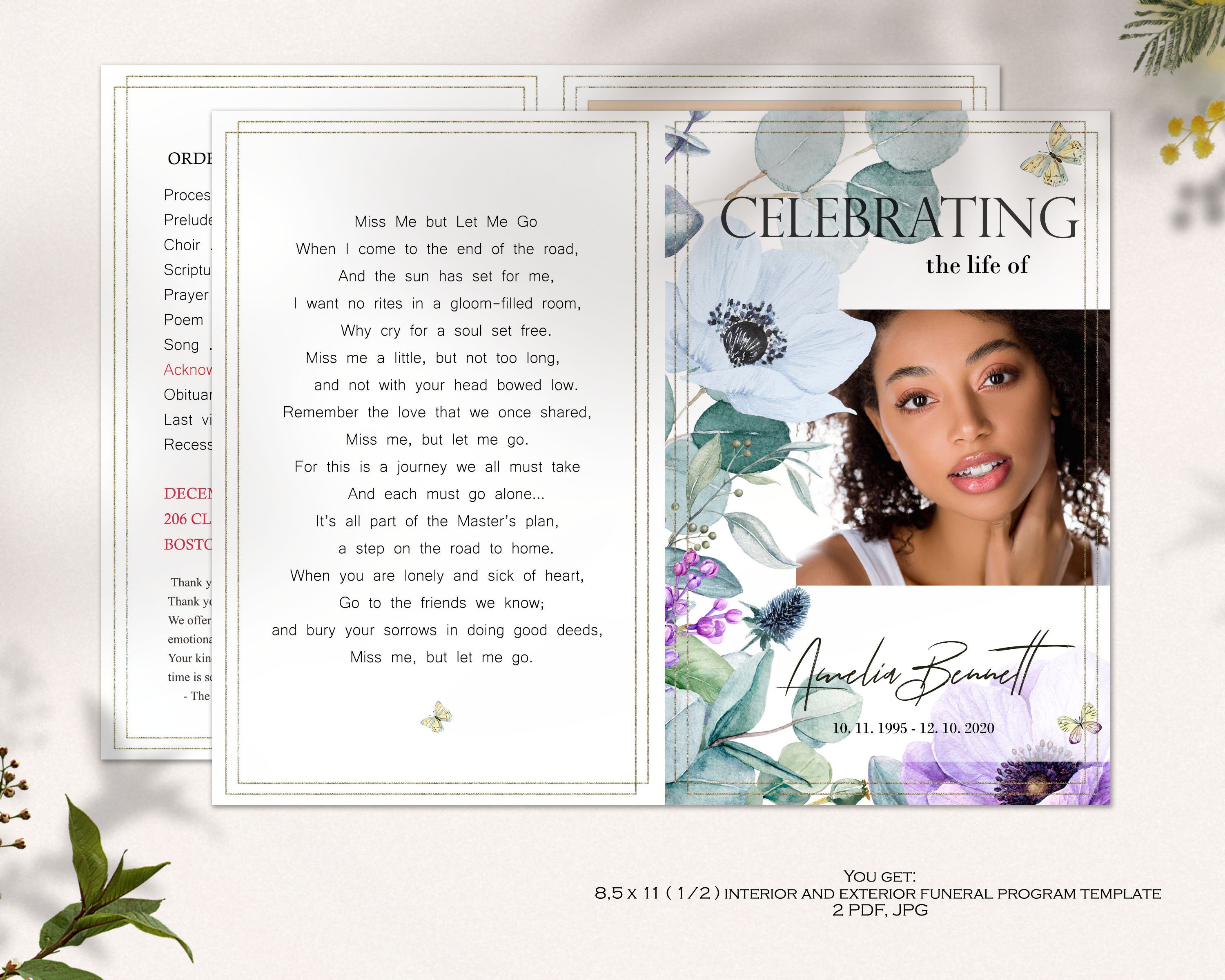 Purple Flowers Funeral Template Lilac Flowers Funeral Program - Etsy