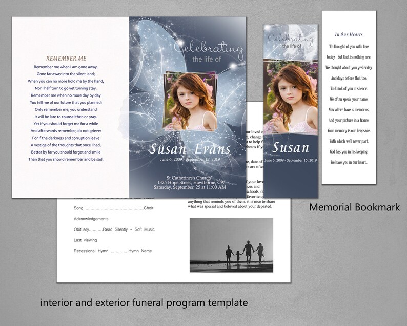 Funeral Program Template for Child Butterfly Funeral Brochure | Etsy