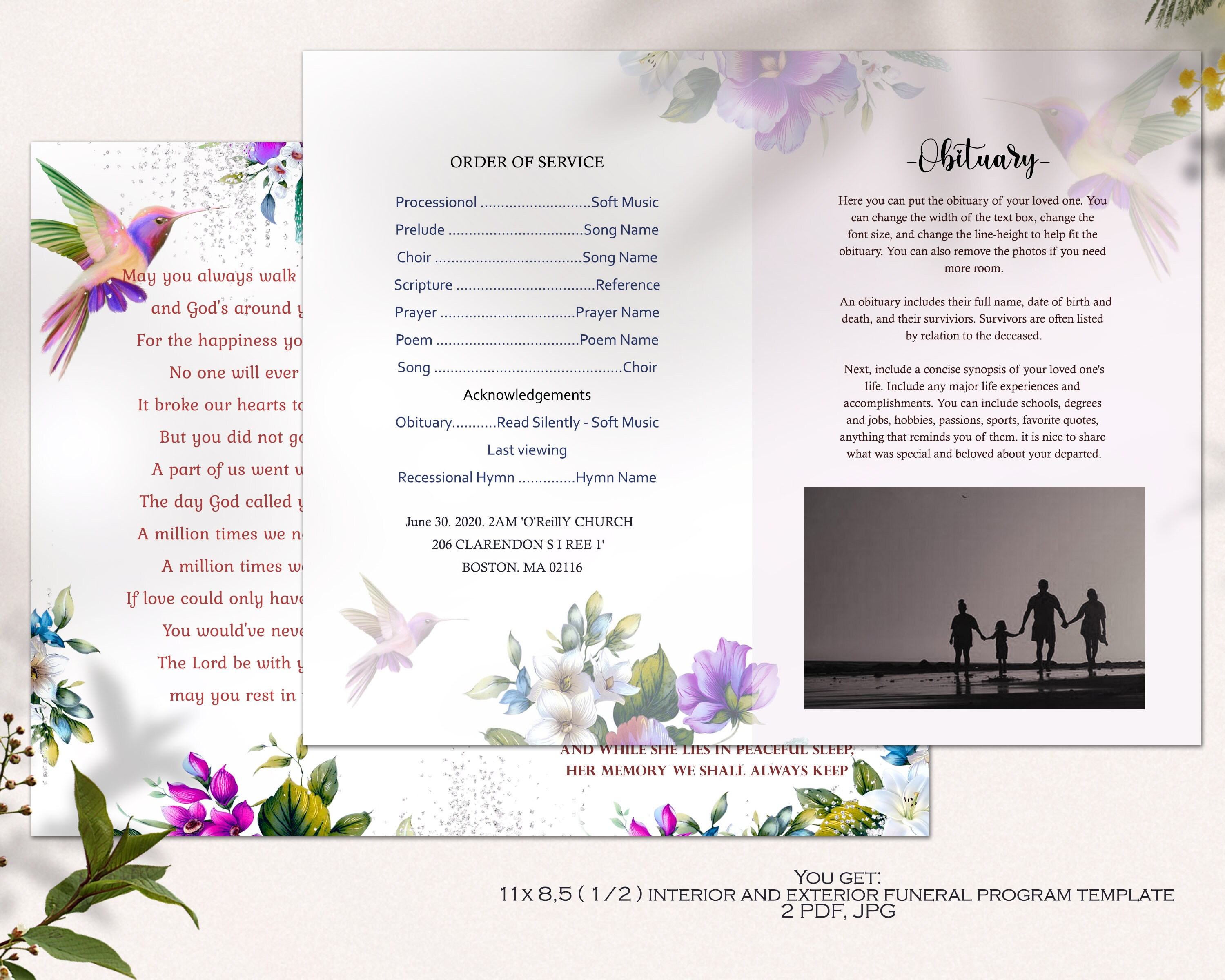 Funeral Program With Bright Pink Flowers for Women Memorial | Etsy