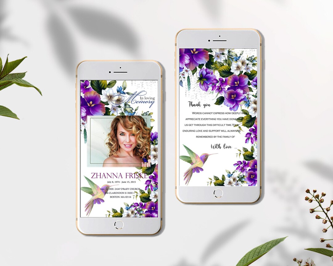 Purple Flowers Digital Funeral Program Template for Women, Colourful ...