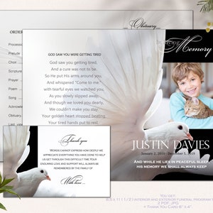 Wings Funeral Program for Teen, Dove, Program Obituary for Teenager ...