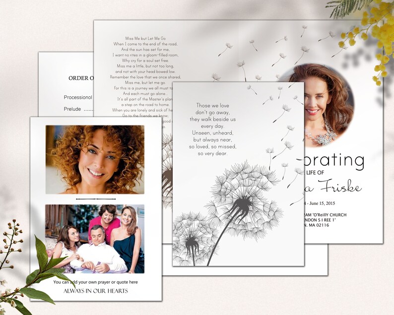 Dandelion Funeral Program Template Beautiful Dandelion - Etsy