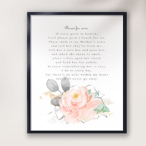Roses Grow in Heaven Poem Print: Loss of Mother Sympathy Gift (digital ...