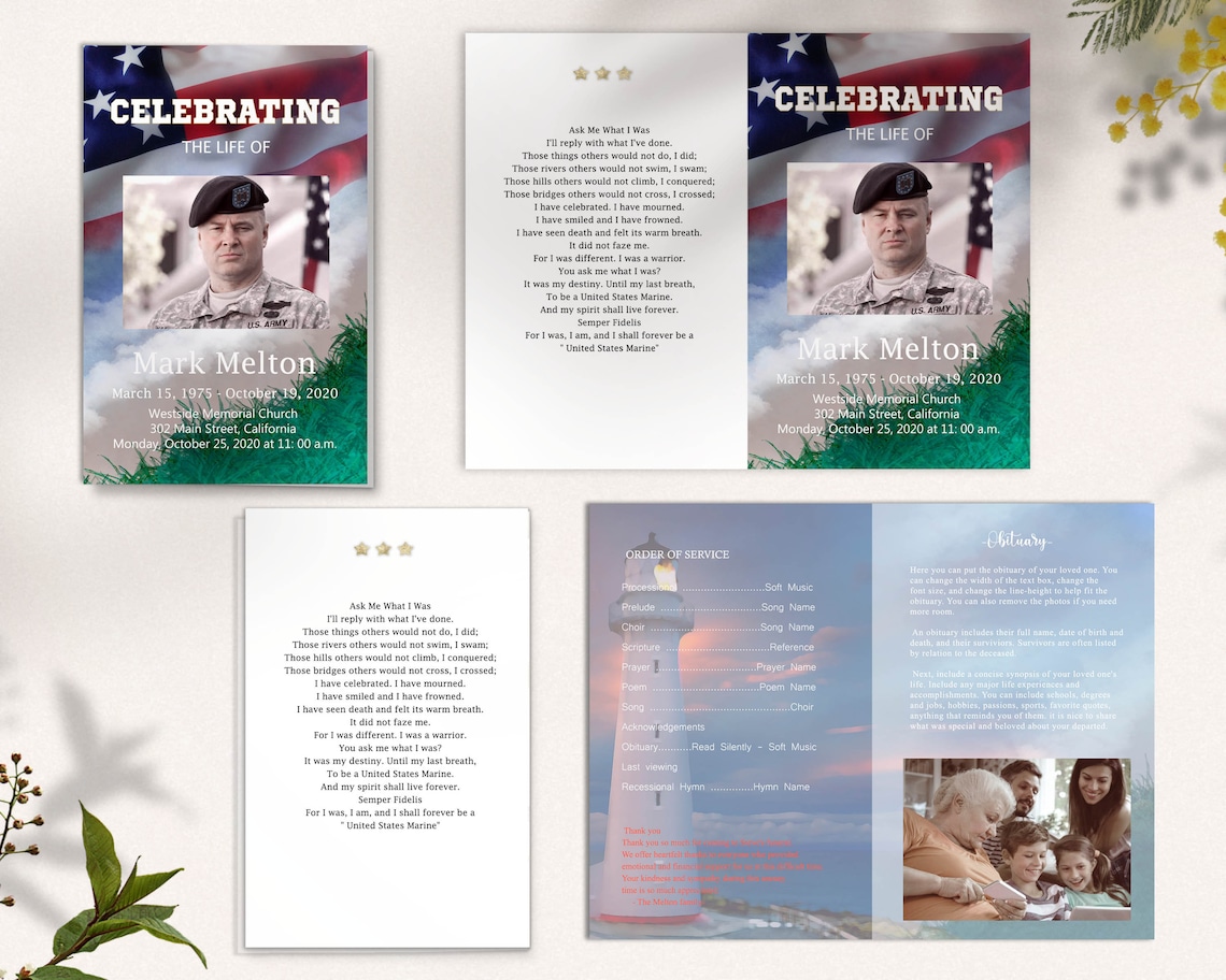 Military Obituary Program, Funeral Card Military, American Marine ...