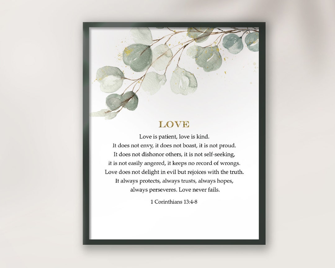 1 Corinthians 13:4-8 Love is Patient, Love is Kind, Bible Verse Art ...