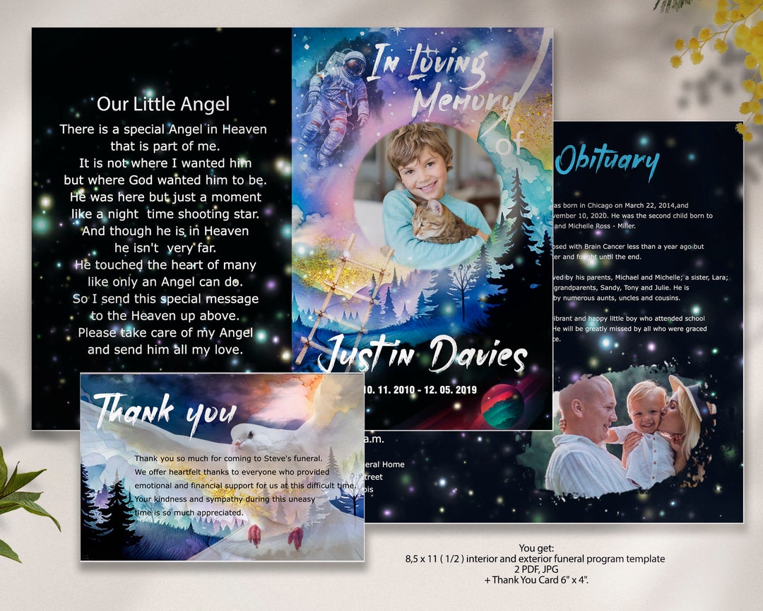 Child Funeral Program | Funeral Service Program Template for Teen | Boy ...