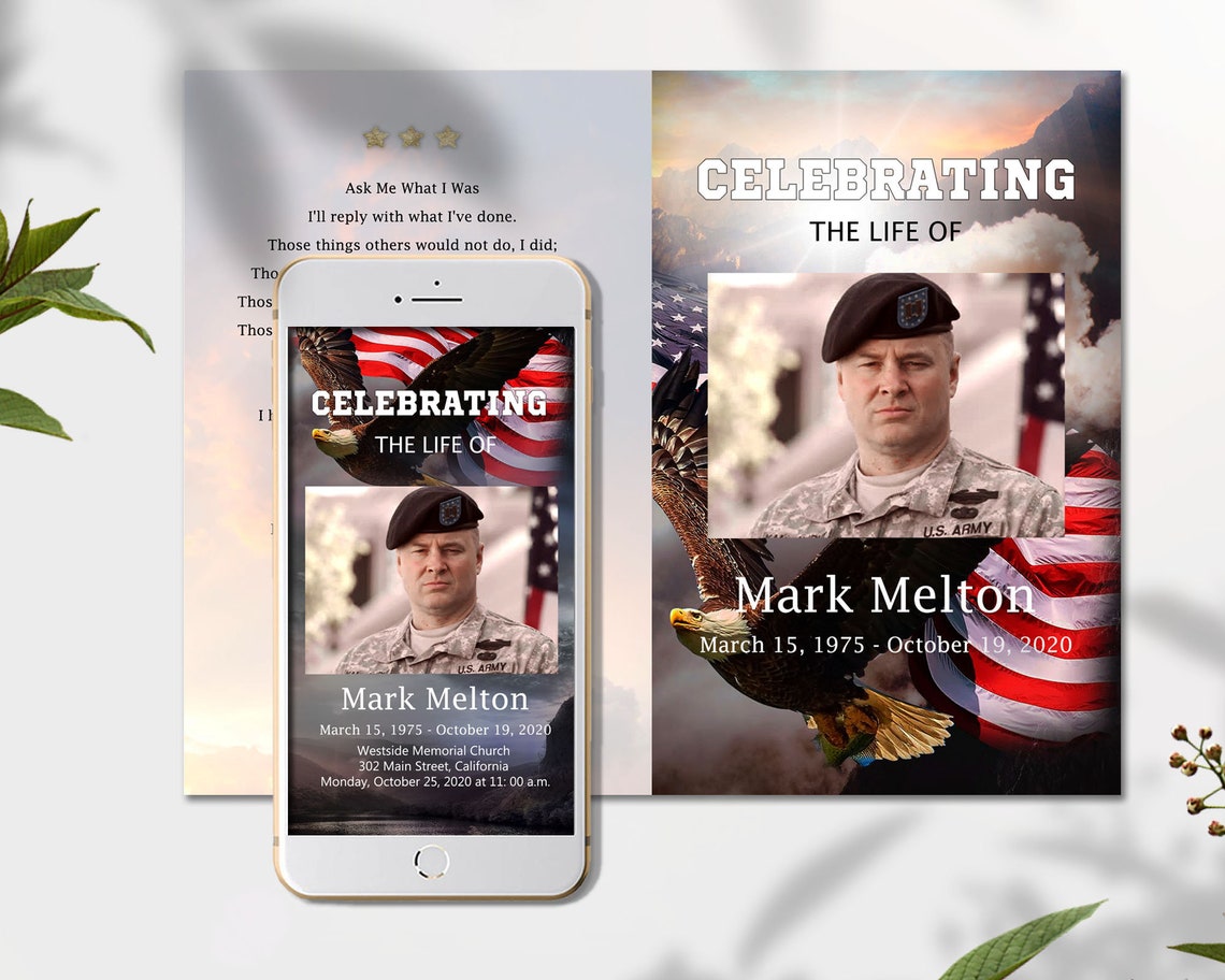 Military Obituary Program, Funeral Card Military, American Marine ...