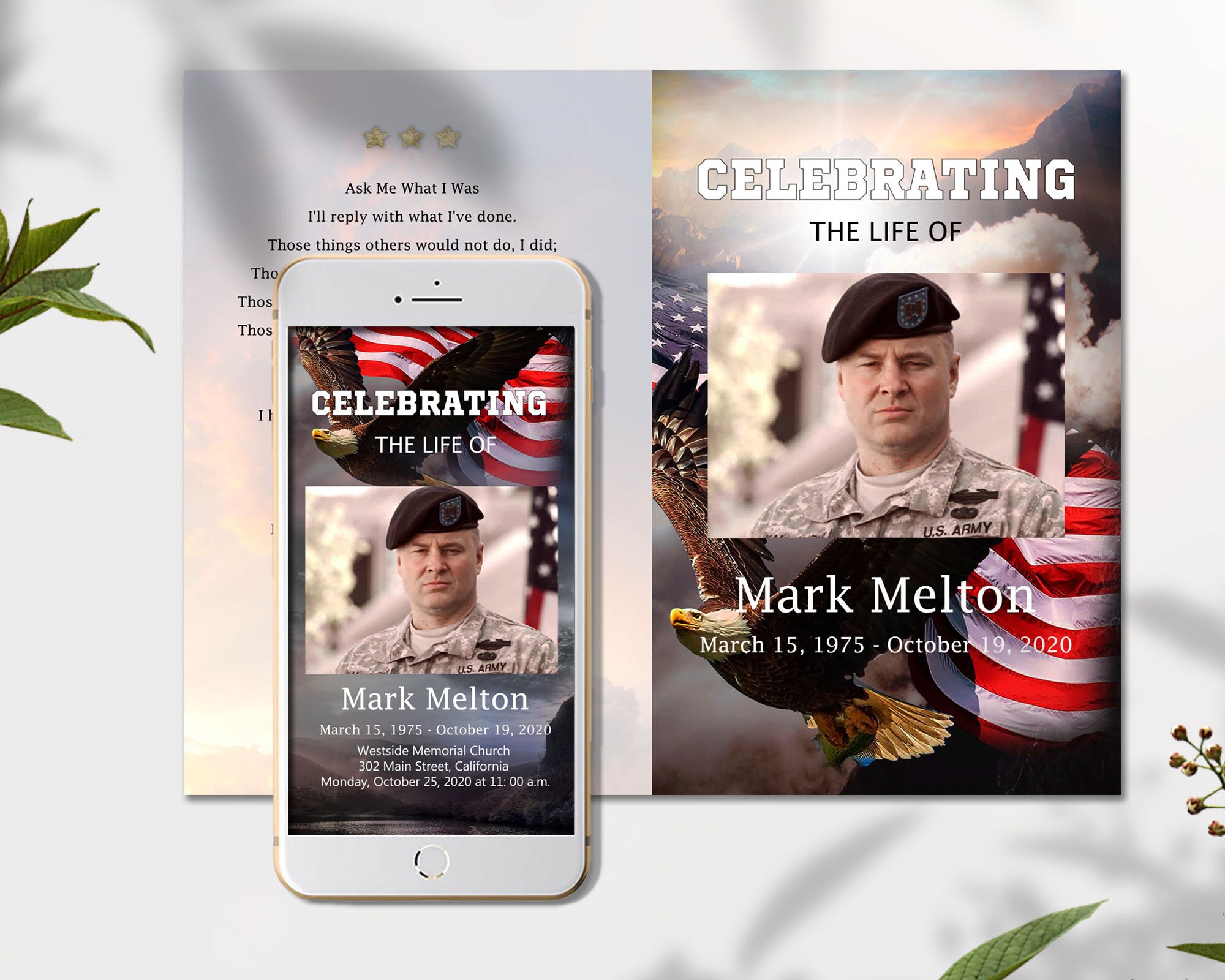 Military Obituary Program, Funeral Card Military, American Marine ...