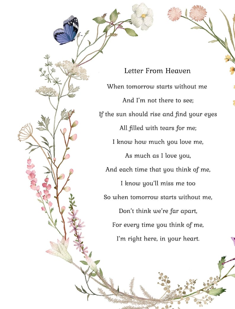 When Tomorrow Starts Without Me | Letter From Heaven | Funeral Poem ...
