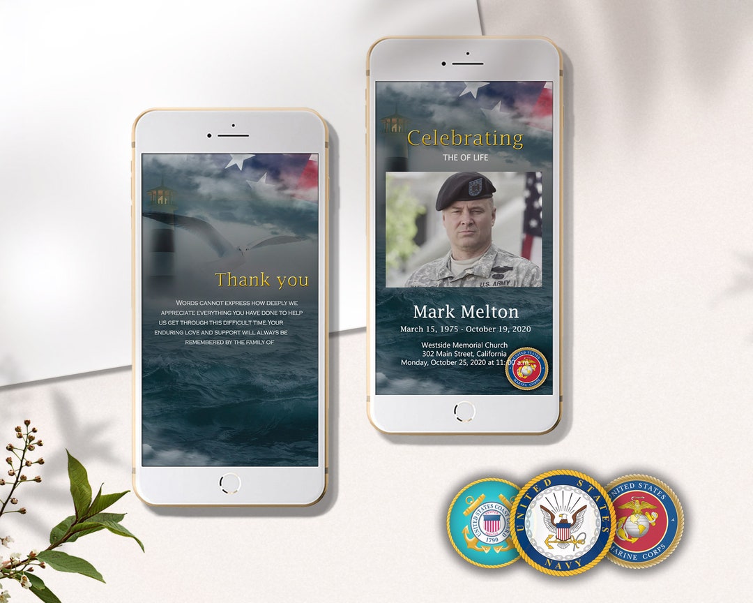 Marines Digital Funeral Program Template, Digital Death Announcement US ...