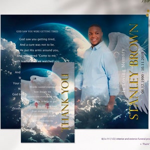 Funeral Program Sky, Clouds, Wings | Editable Funeral Program ...