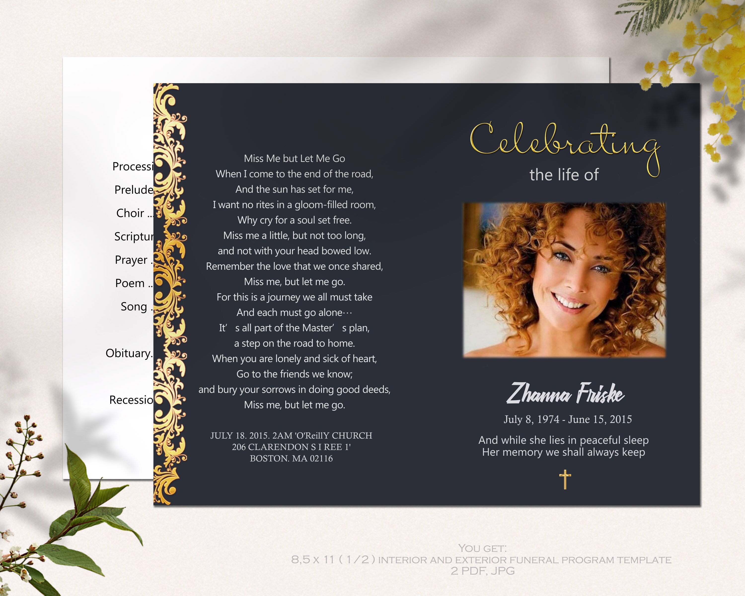 Gold Funeral Program Template Classic Celebration of Life - Etsy