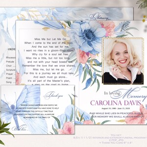 Blue Flowers Funeral Program Template for Women , Pink Flowers Funeral ...