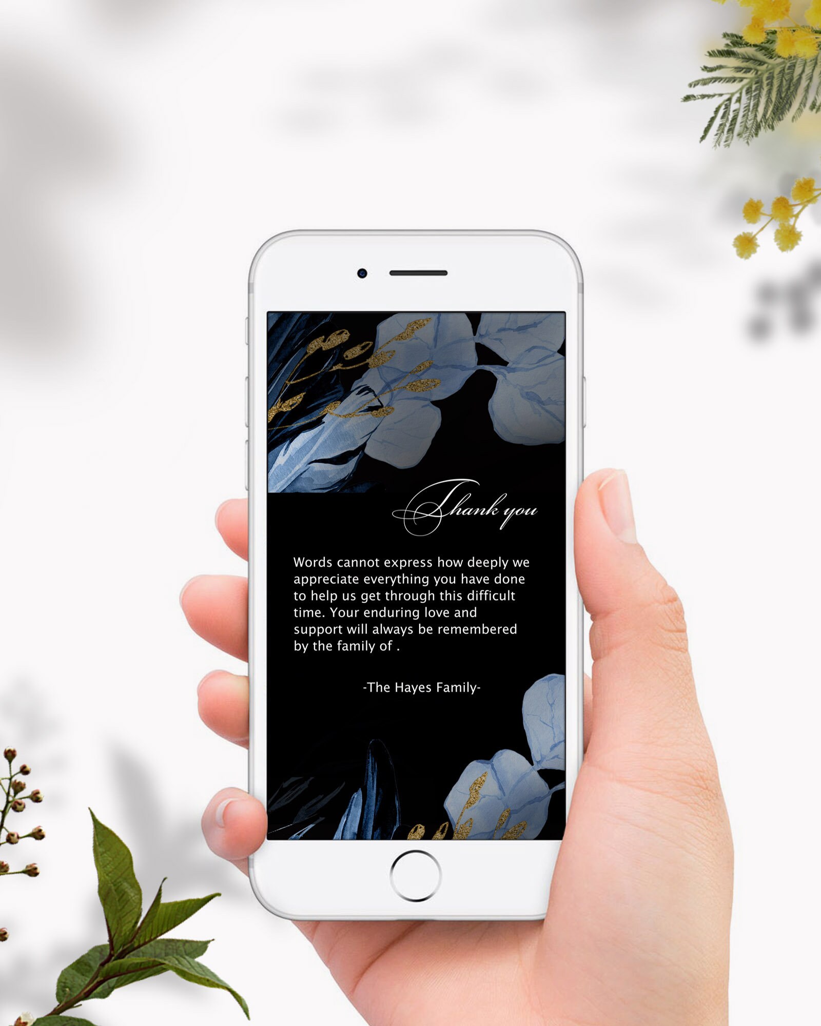 Digital Death Announcement With Blue Flowers, Men Digital Invitation ...