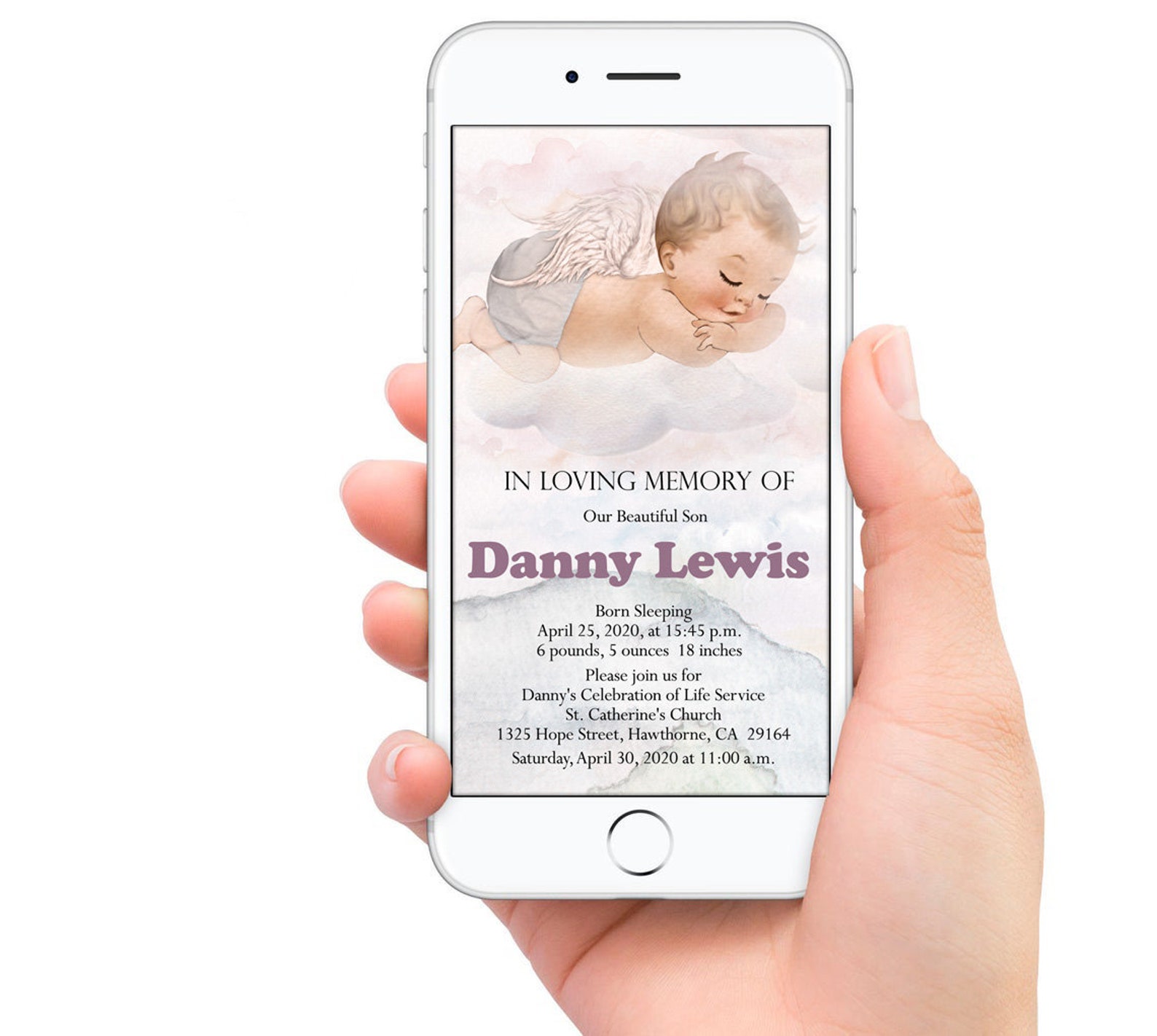 Baby Memorial Digital Service, Infant Loss, Baby Funeral Announcement ...