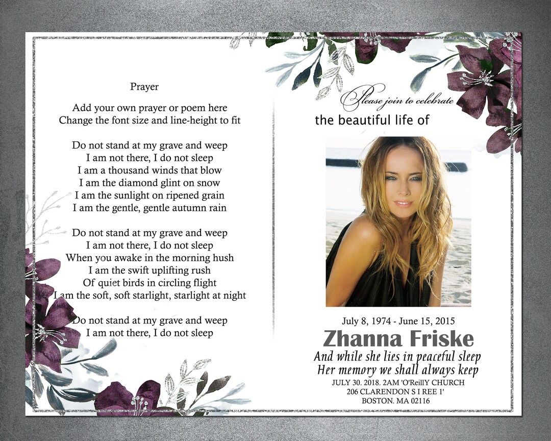 Funeral Announcement Woman Mom Grandma Woman Funeral Program Word ...