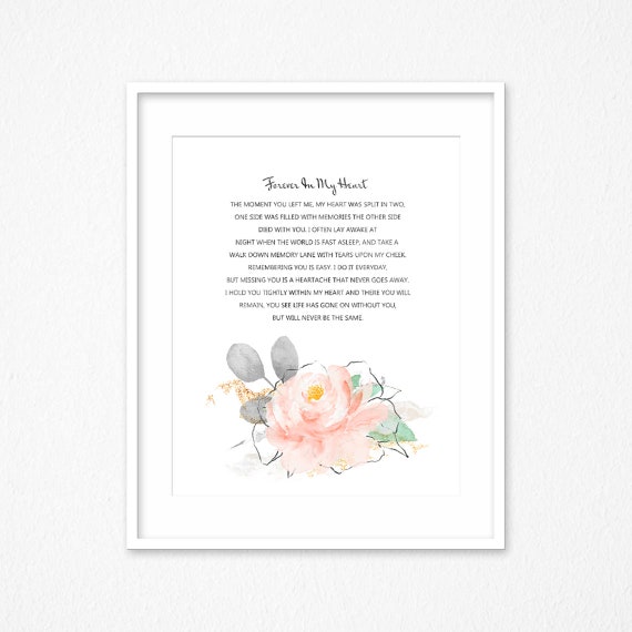 Memorial Poem the Moment You Left Me Forever in My Heart | Etsy