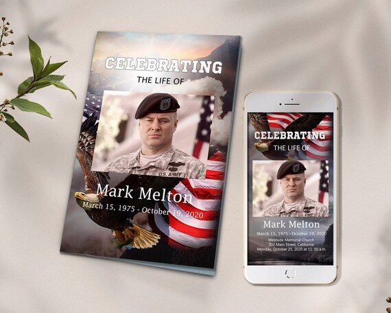 Military Obituary Program Funeral Card Military American | Etsy