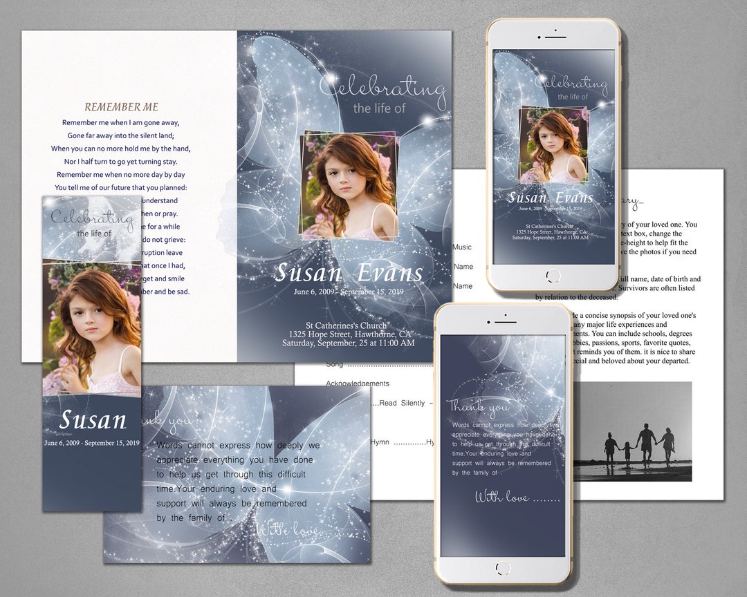 Funeral Program Template for Child Butterfly Funeral Brochure Set in ...