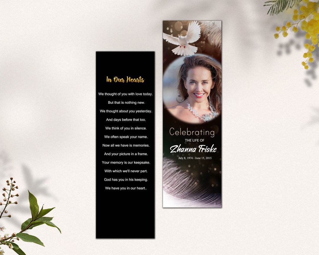 Golden Editable Funeral Bookmark Template, Bookmark Funeral With Gold ...