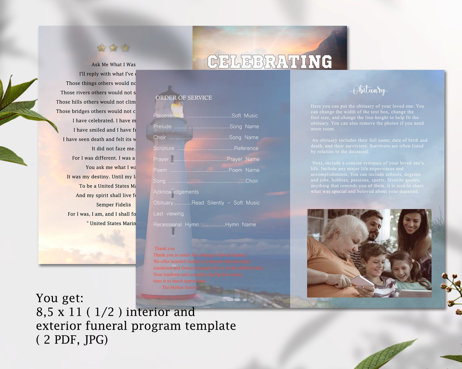 Military Obituary Program, Funeral Card Military, American Marine ...