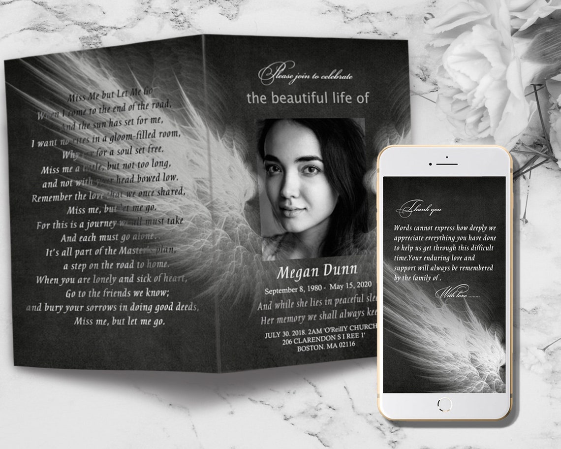 Buy Angel Wings Funeral Program for Women Program Obituary Online in ...